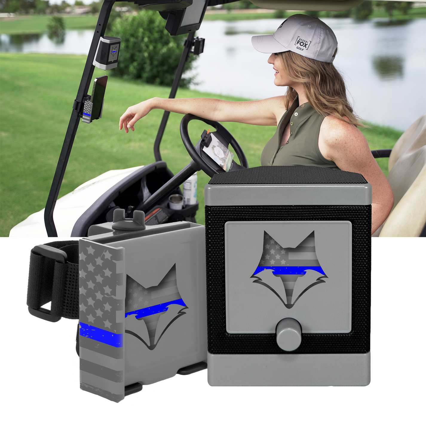Phone Caddy + Speaker – Desert Fox Golf